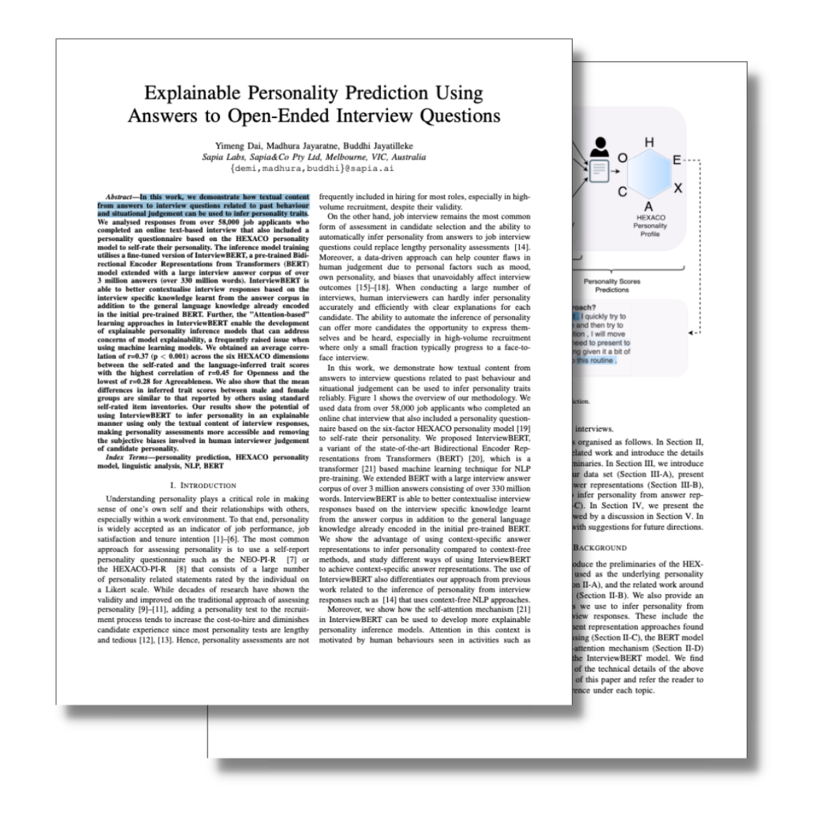 Explainable personality prediction using answers to open-ended interview questions